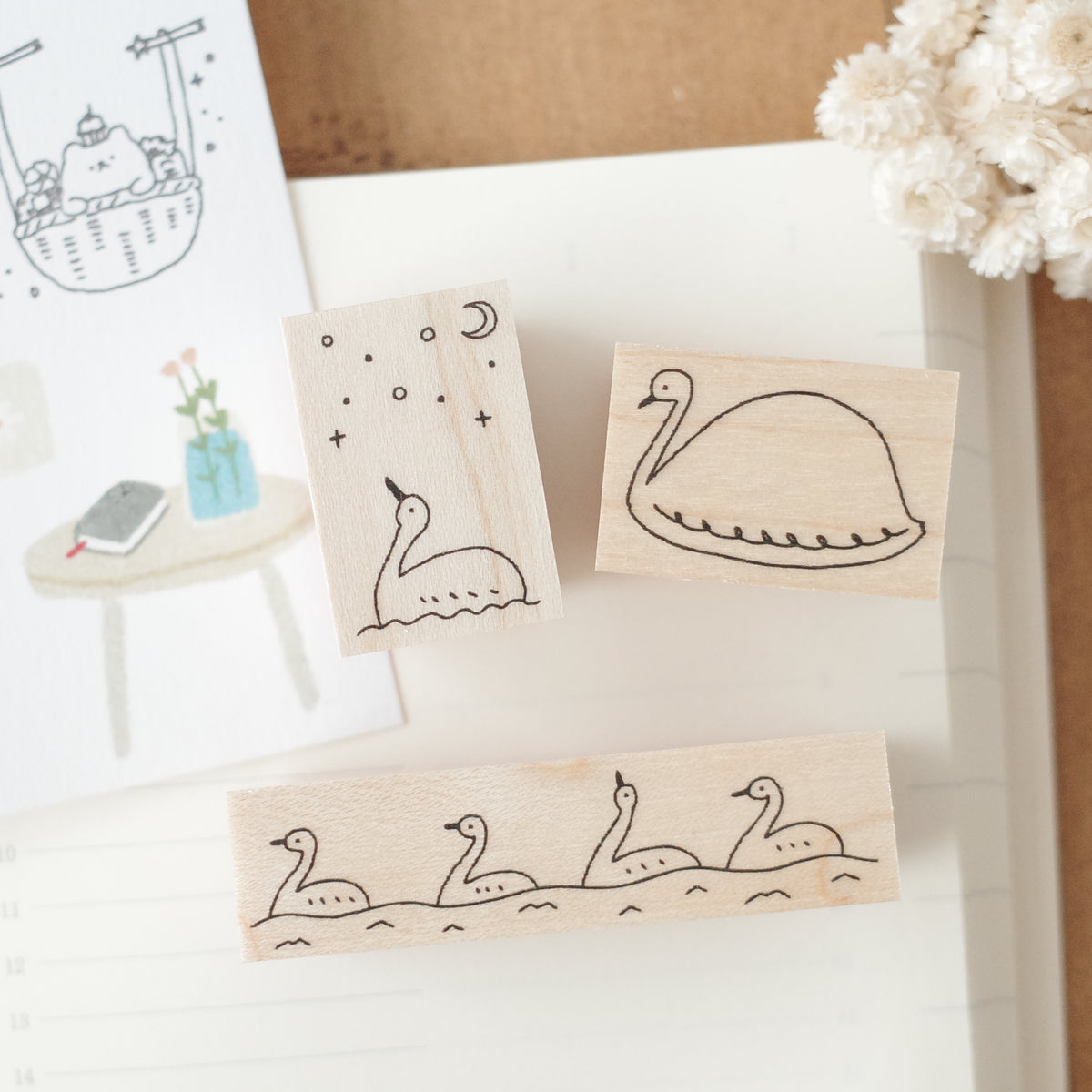 Hokkos rubber stamp - Swans – petit zakkaya